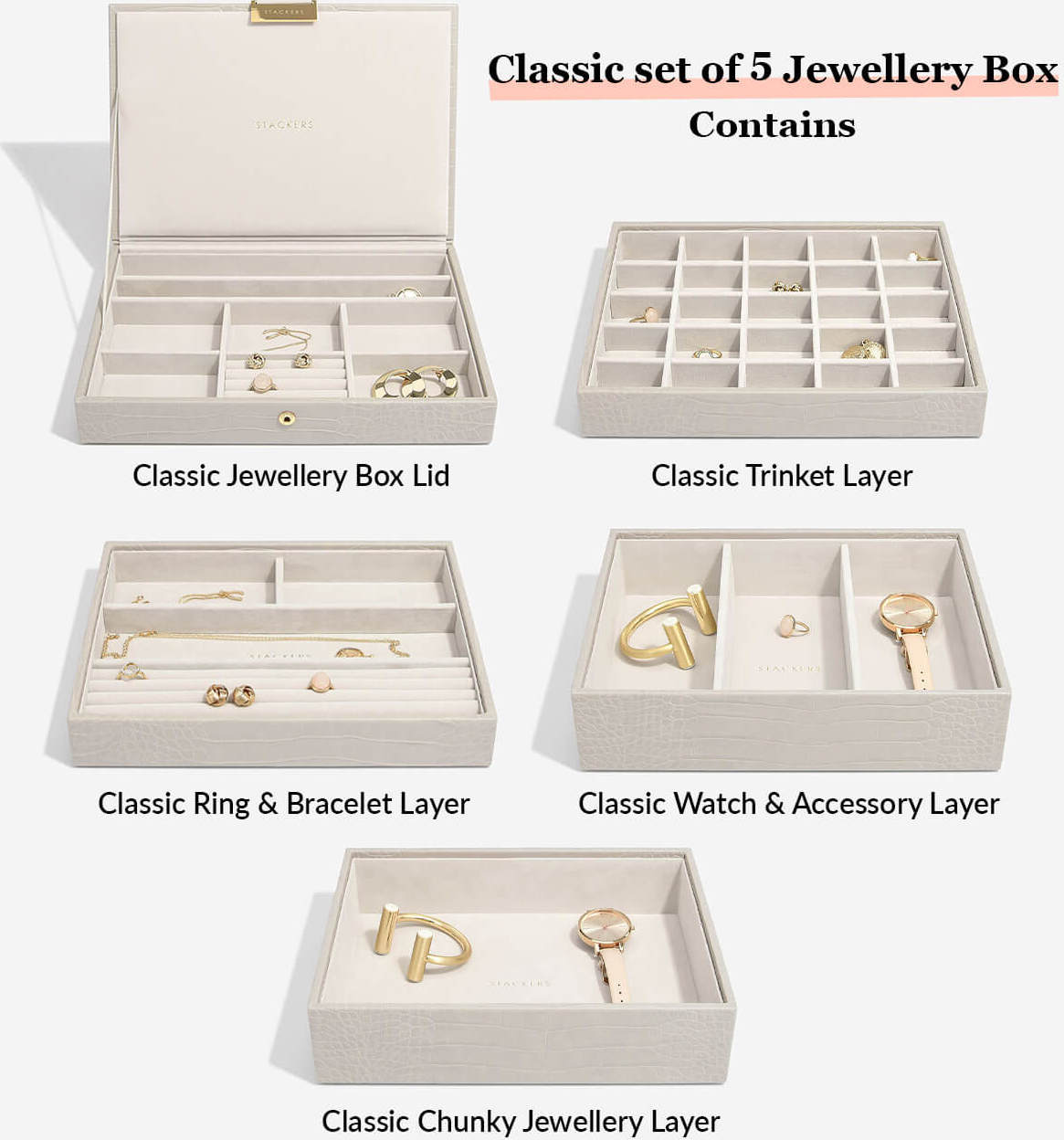 Stackers Croc Jewellery box classic five-layer putty - 74180 | FA
