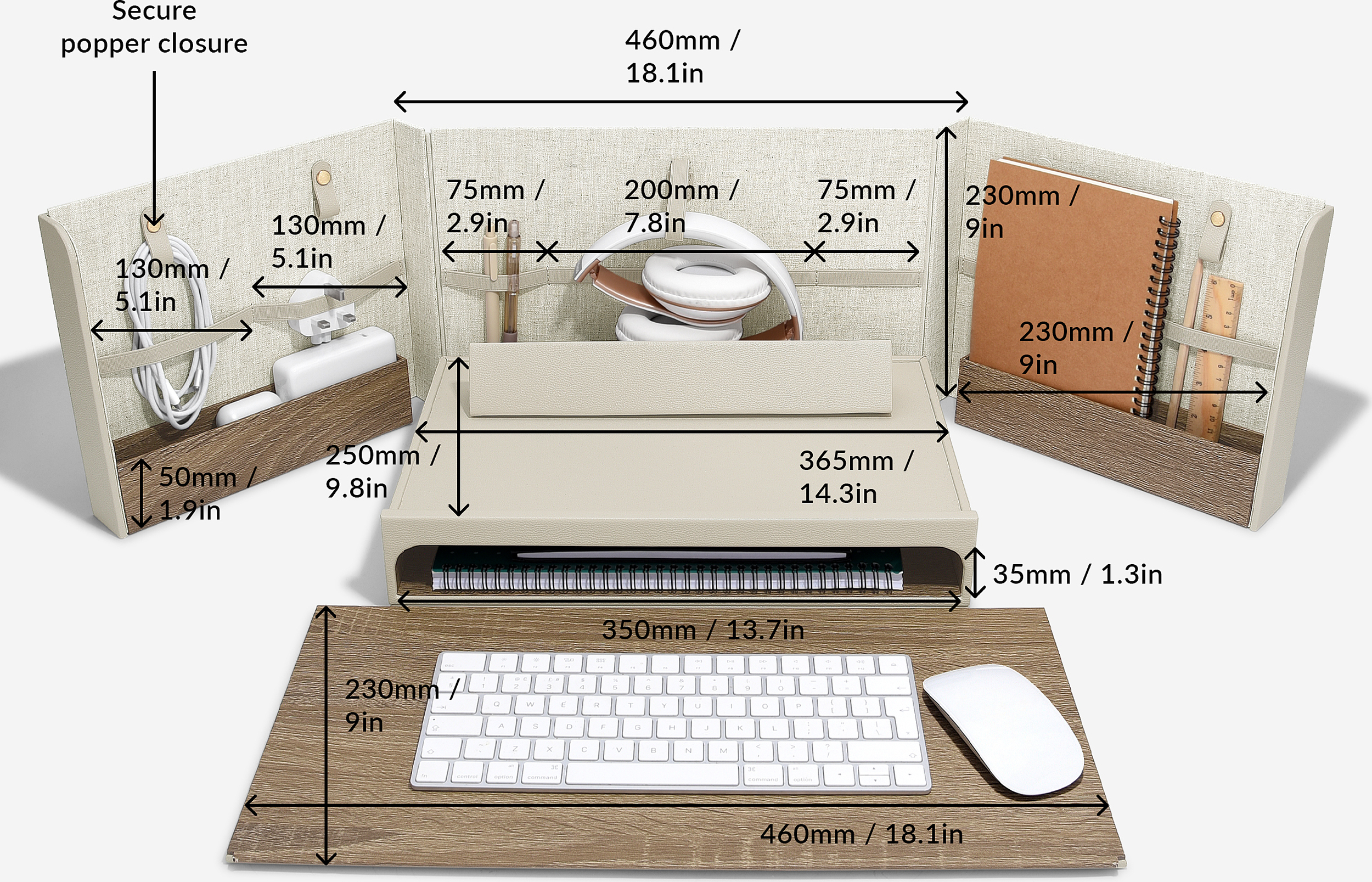 Stackers Desk organiser light beige linen foldable - 76452 | FA
