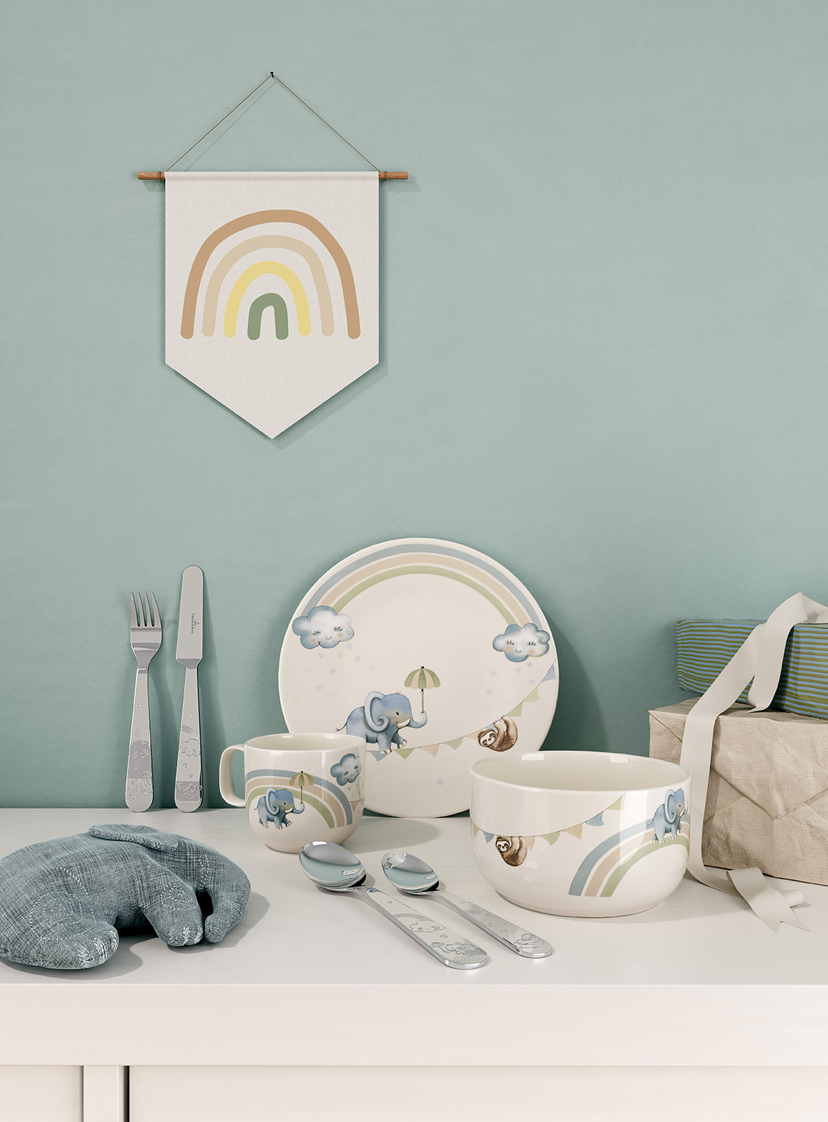 Walk like an Elephant Baby-Geschirr mit Besteck 7 El. - FA