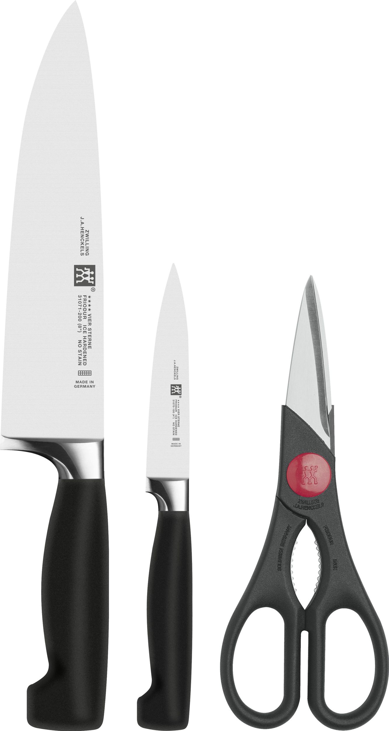 Four Star Chef's knife and vegetable and fruit knife with scissors